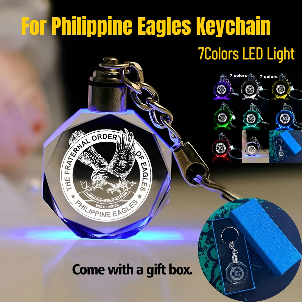 For Philippine Eagles Keychain 7Colors LED Light Key chain with Crystal ...