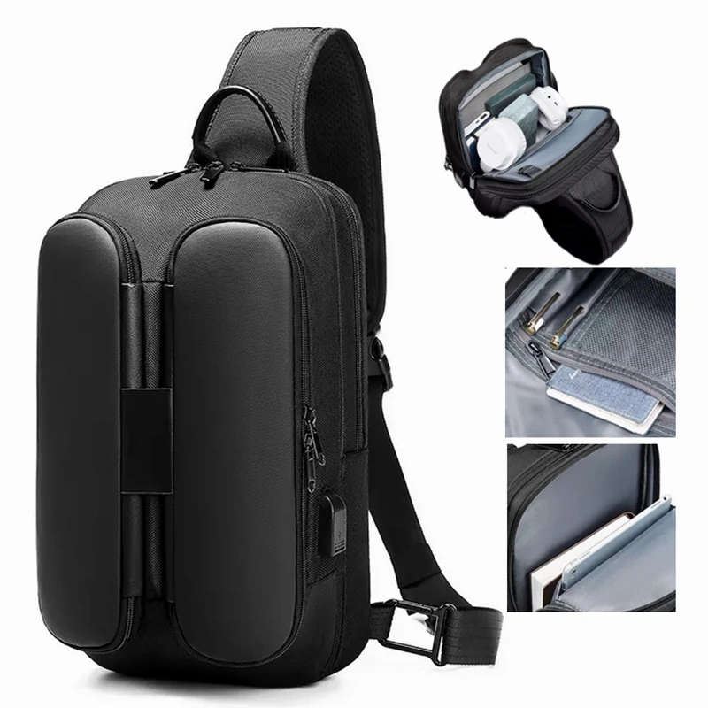 Men's Multifunction Shoulder Bag USB Crossbody Sling Chest Bags ...