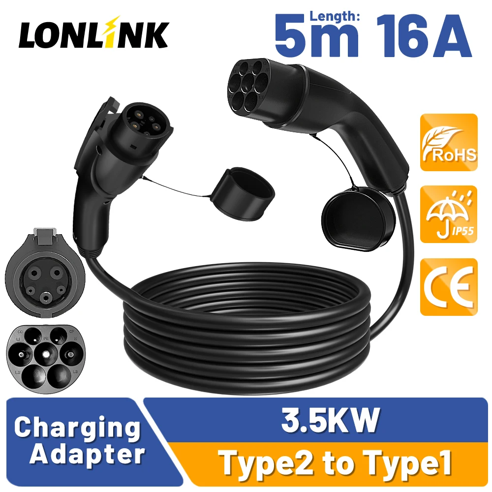 LONLINK-3-5KW-Type2-to-Type1-EV-Charging-Cable-32A-16A-1-Phase-5Meter ...