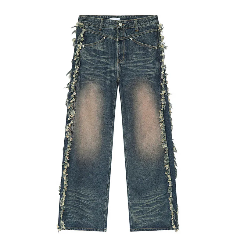Hi-Street-Distressed-Tassel-Patchwork-Jeans-Pants-Streetwear-Vintage ...
