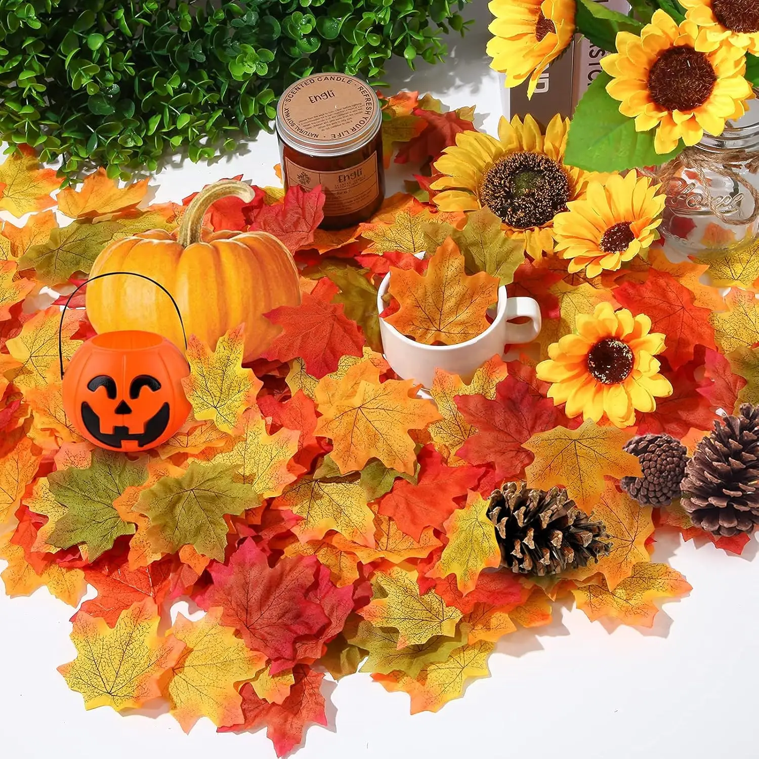 50-1000Pcs Artificial Maple Leaves Autumn Silk Fall Leaf For ...