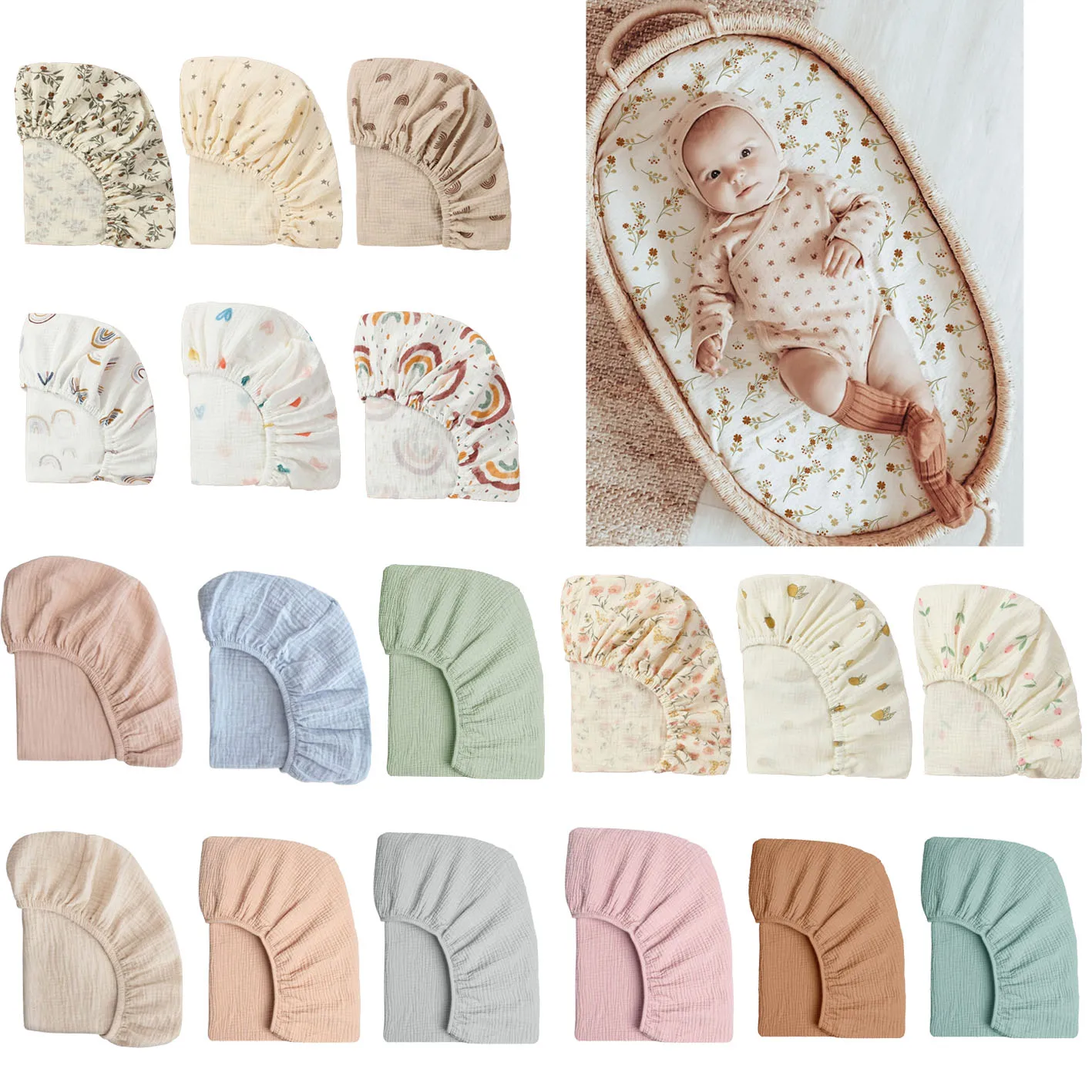 Detachable Baby Print Crib Sheet Bed Sheet Soft Cotton Fitted Cradle ...