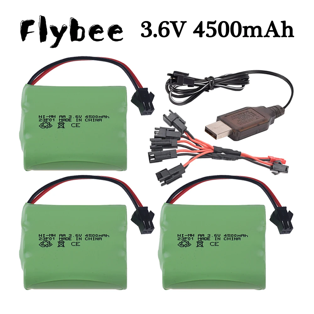 3.6V 4500mah AA Battery Ni-MH + USB Charger For Rc toys Cars Tanks ...