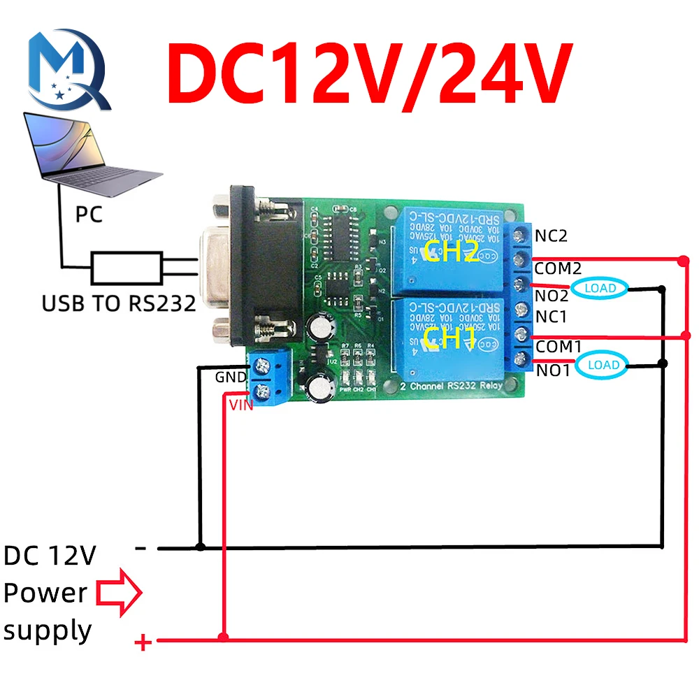 2-Channel-Relay-Board-RS232-DC-12V-24V-Serial-Port-Switch-Module-for ...