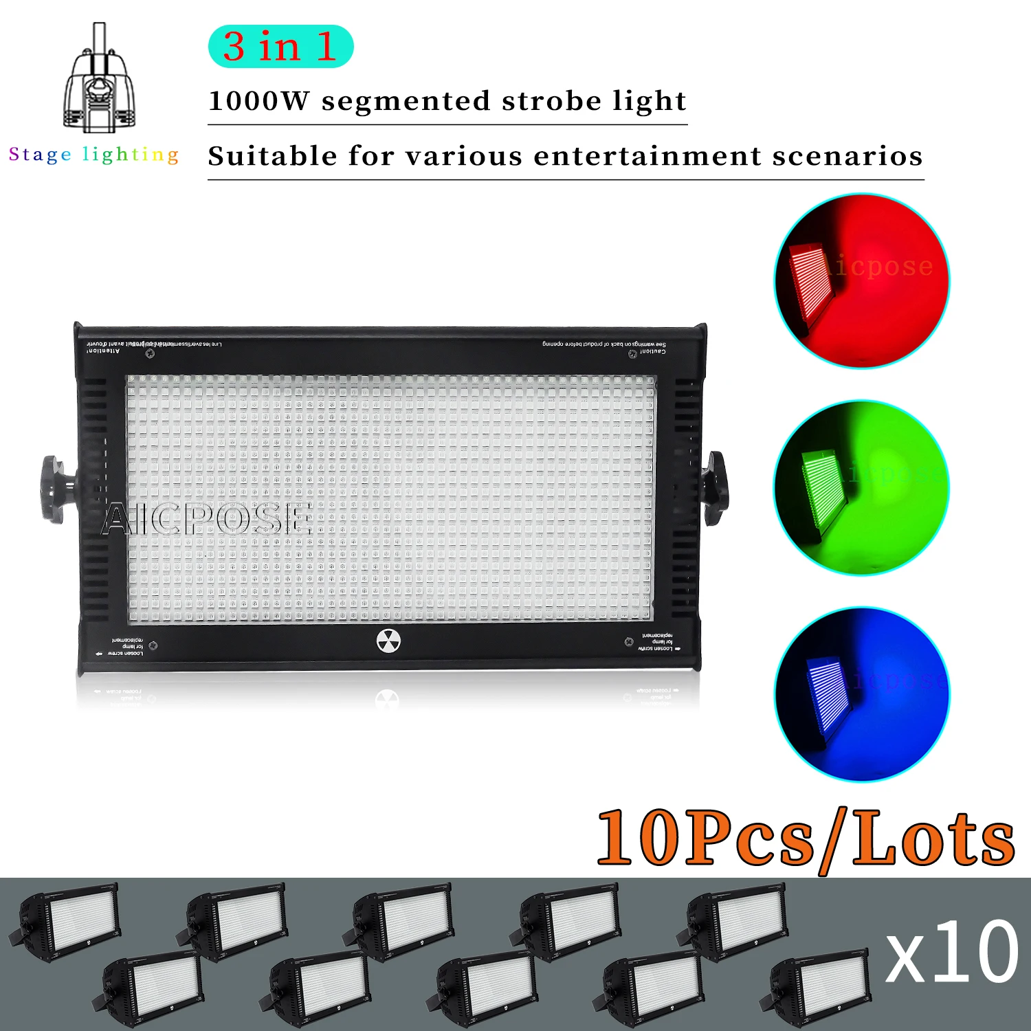 10Pcs-Lots-1000W-RGB-3-in-1-LED-Strobe-Stage-Light-8-Zones-Independent ...