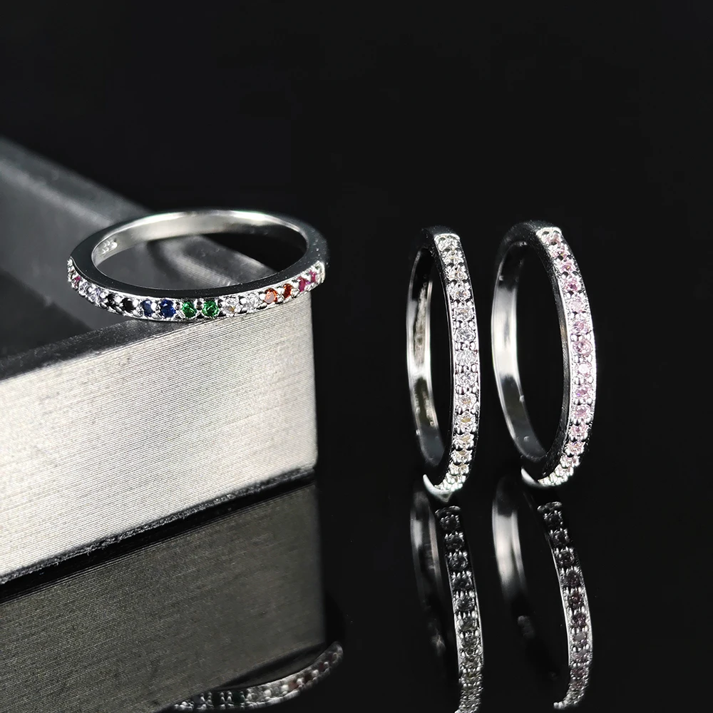 Moonso-Fashion-Pink-multi-silver-color-Eternity-Band-Ring-Wedding ...