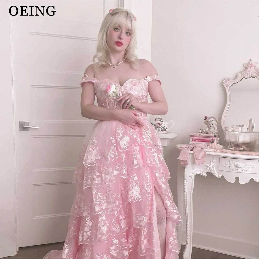 OEING-Pink-Princess-Prom-Dresses-Pretty-Fairy-Appliques-Side-Split ...