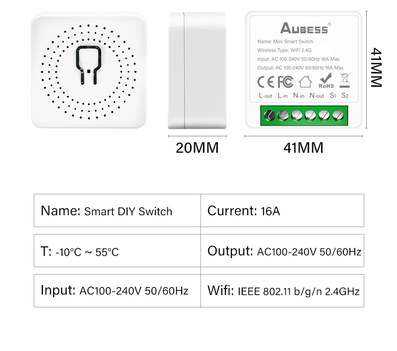 Aubess Tuya Mini WiFi DIY Switch Supports 16A Control Smart Home ...