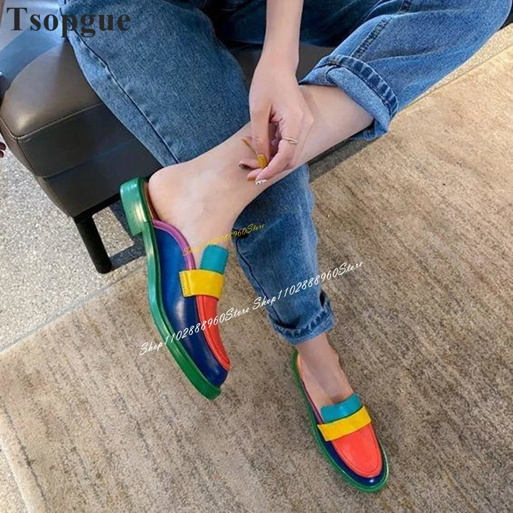 Stylish-Mixed-Color-Splicing-Casual-Half-Slippers-Flat-With-Women-Shoes ...