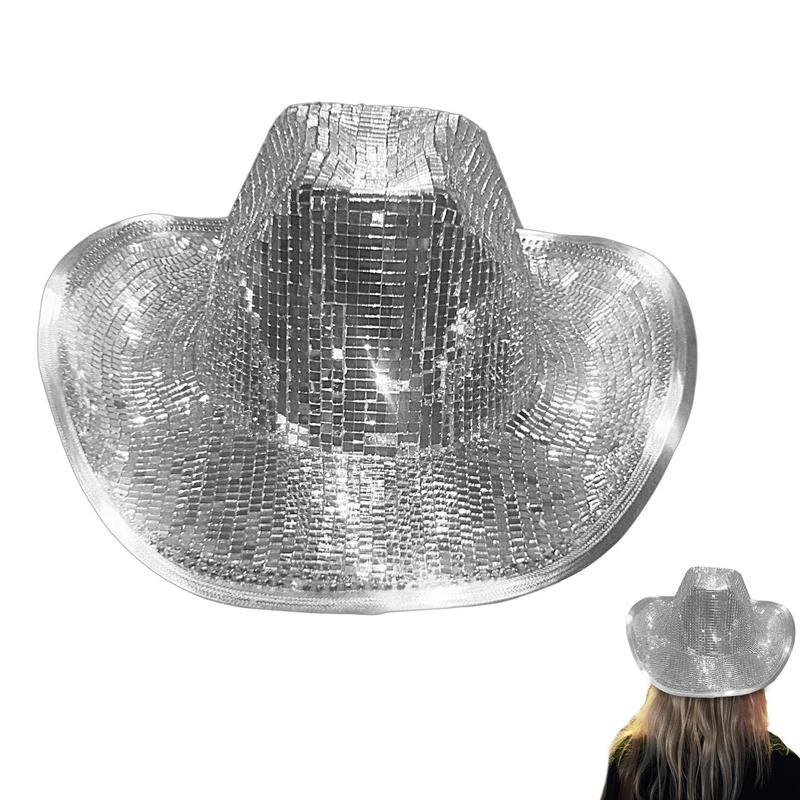 Disco Ball Cowboy Hat Cowboy Caps With Mirrored Glass Jewels Mesh ...