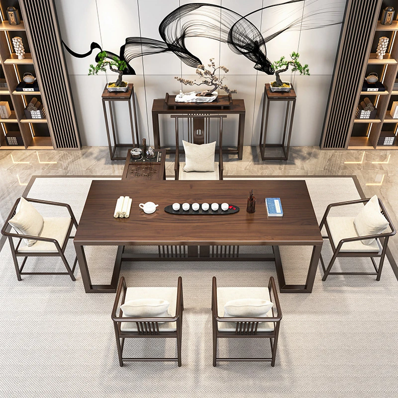 New Chinese style solid wood tea table, household tea table, office tea ...