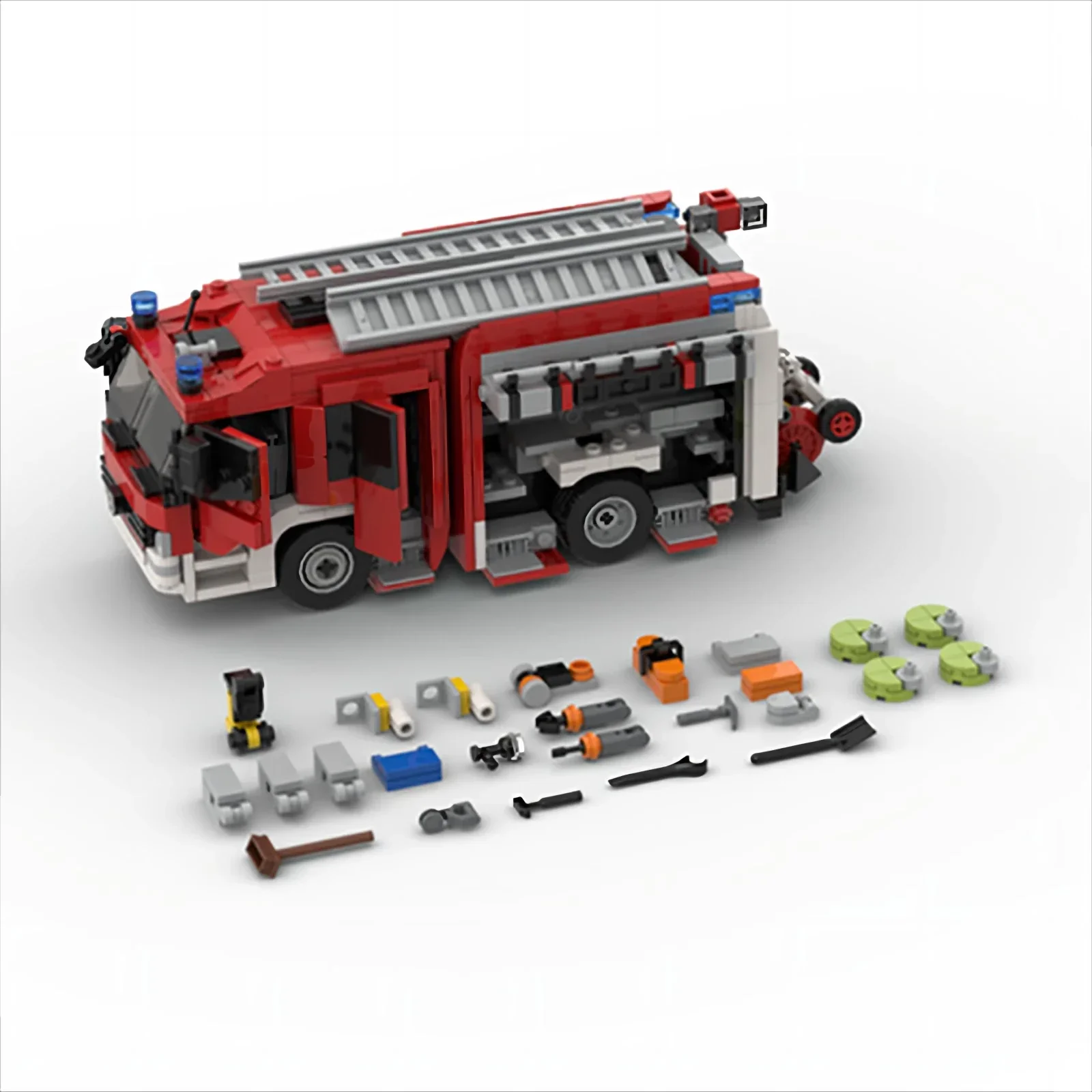 1019PCS MOC City Fire Truck Building Blocks Set Transport Vehicle ...