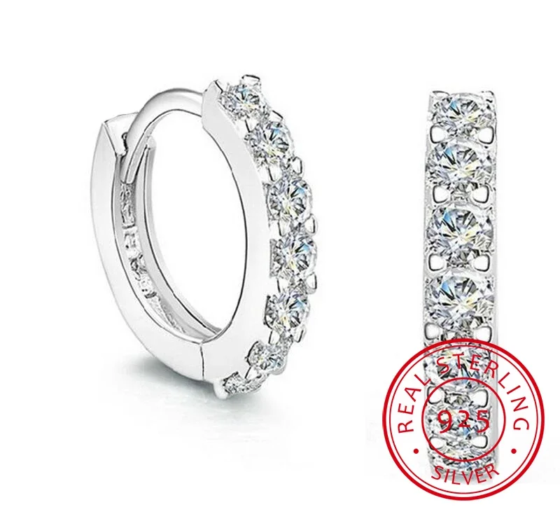 JewelryTop 925 Sterling Silver Earring 10mm Circle Zircon Hoop Earring ...