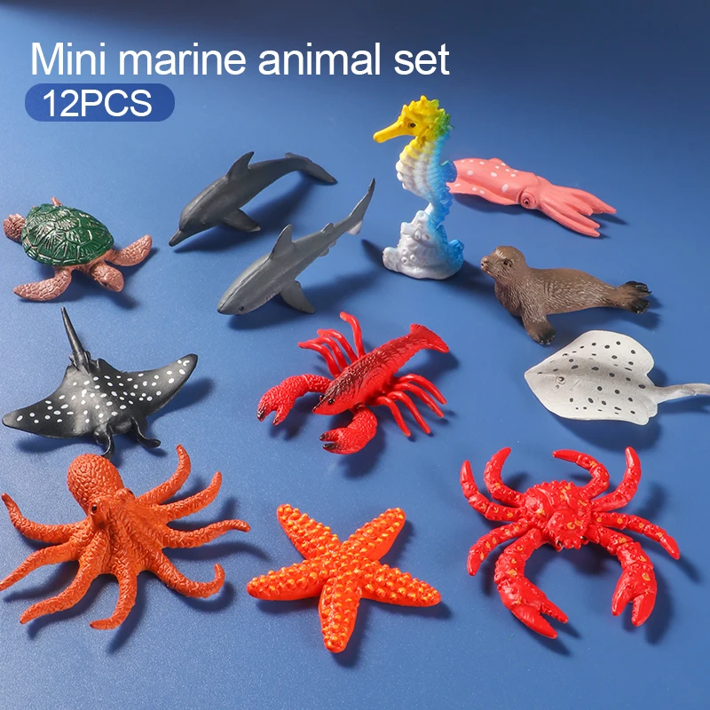 12pcs/bag Mini Marine Ocean Sea Life Set Animals Model Shark Turtle ...