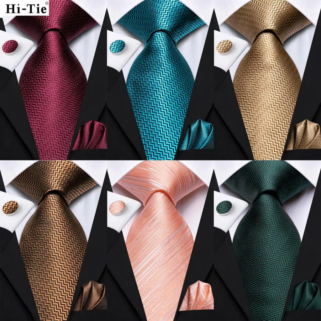 Hi-Tie Burgundy Green Solid Silk Elegant Tie For Men Groom Wedding Men ...