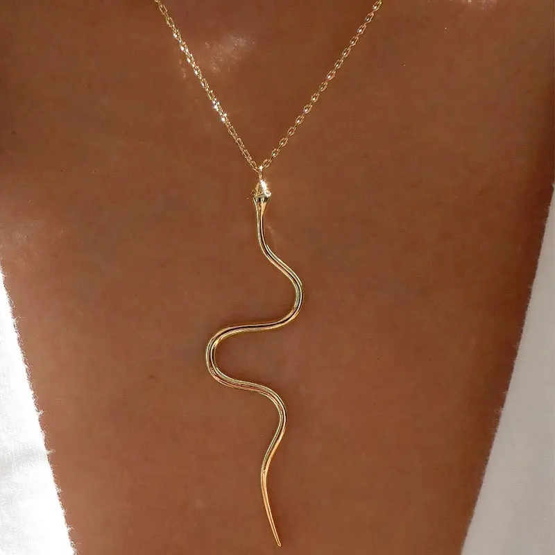 Fashion Punk Snake Pendant Necklace For Women Men Trendy Gold Silver ...