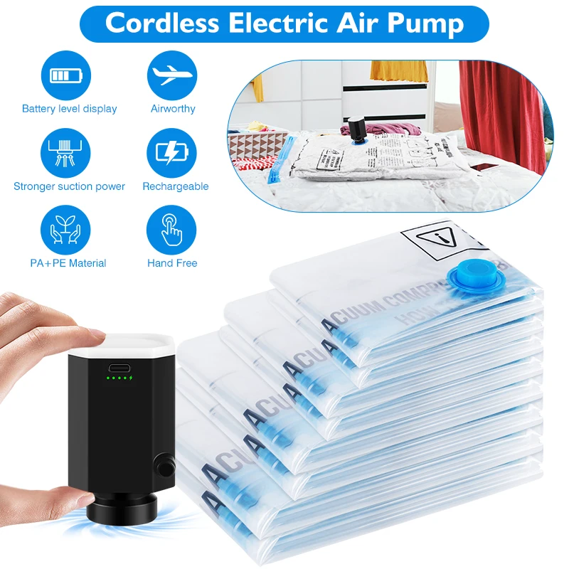 8PCS Wireless Powerful Vacuum Pump Rechargeable Compressed Bag Electric ...