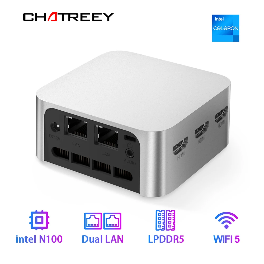 Chatreey Mini PC Intel Celeron Quad Core N100 Pocket Computer 3xHDMI 2. ...