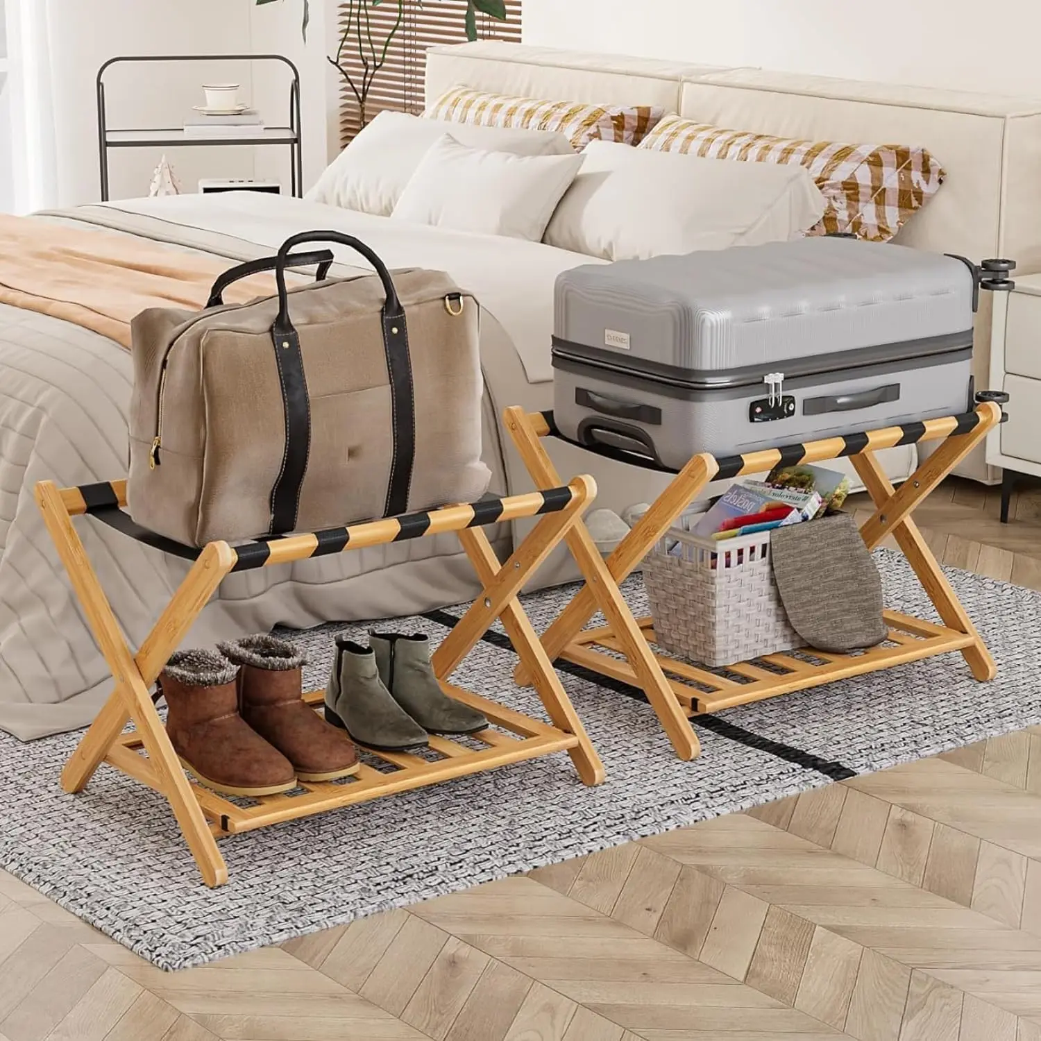 Fully-Assembled-Luggage-Racks-Pack-of-2-Folding-Suitcase-Stand-with ...