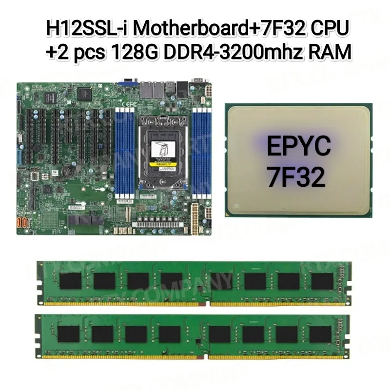 FOR Supermicro H12SSL-i Motherboard Sp3 Socket +1* EPYC 7F32 3.7GHz 8C/16T CPU Processor +2 ...