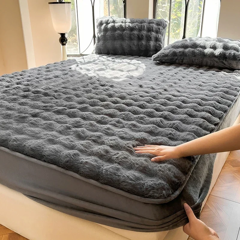 Winter-Warm-Imitation-Fur-Plush-Fitted-Sheet-Elastic-Mattress-Cover ...