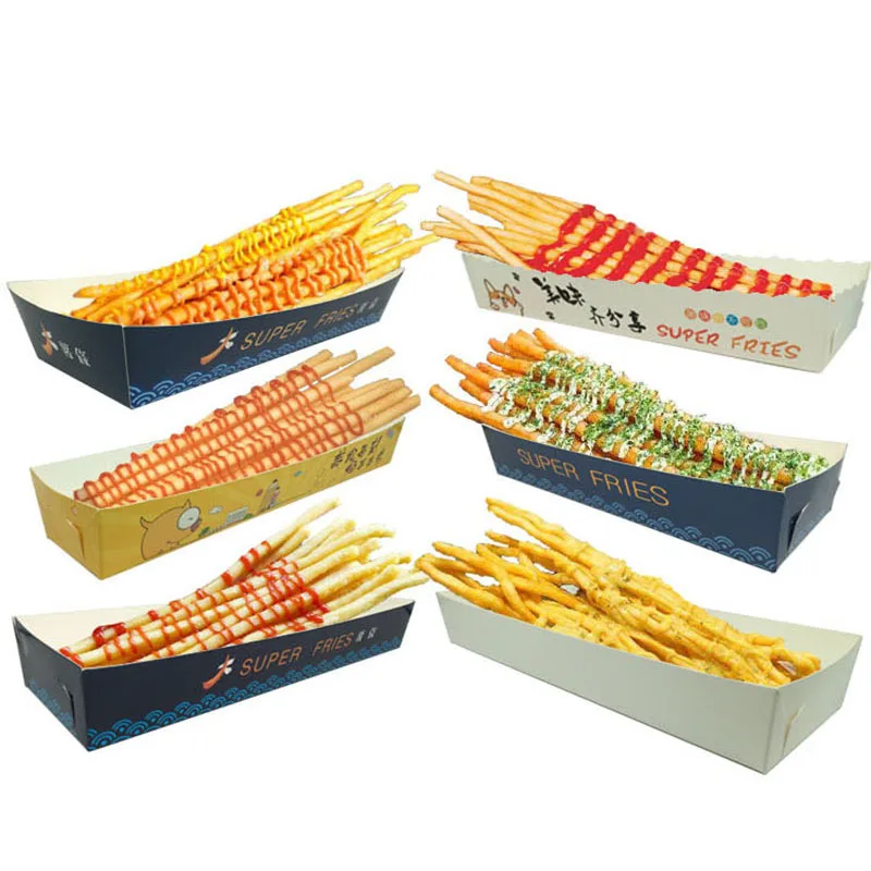 100pcs French Fries Packaging Paper Box Disposable Long Potato Chips ...
