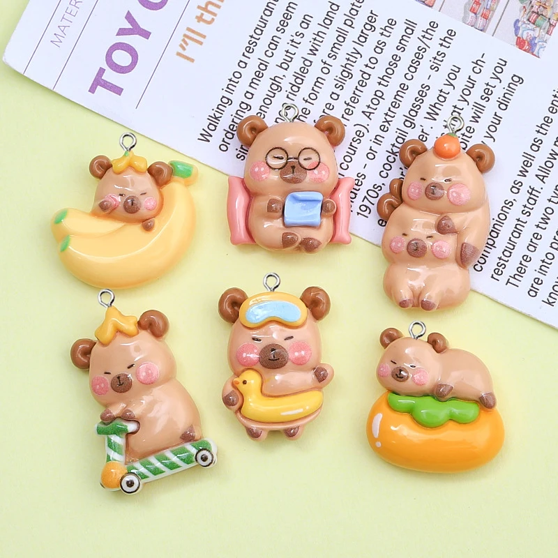 10Pcs Kawaii Cartoon Capybara Resin Charms Glossy Flatback Animal ...