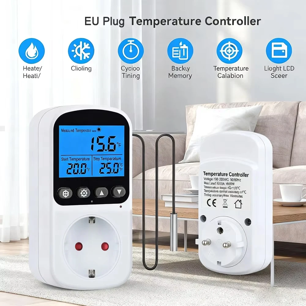 1PC EU Outlet Plug Digital Thermostat Socket Temperature Controller ...