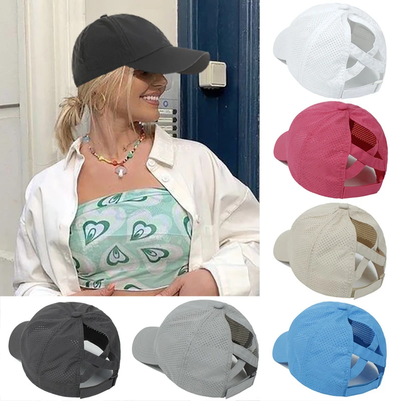Spring Summer Sun Cap Lady Ponytail Baseball Caps Women Criss Cross ...