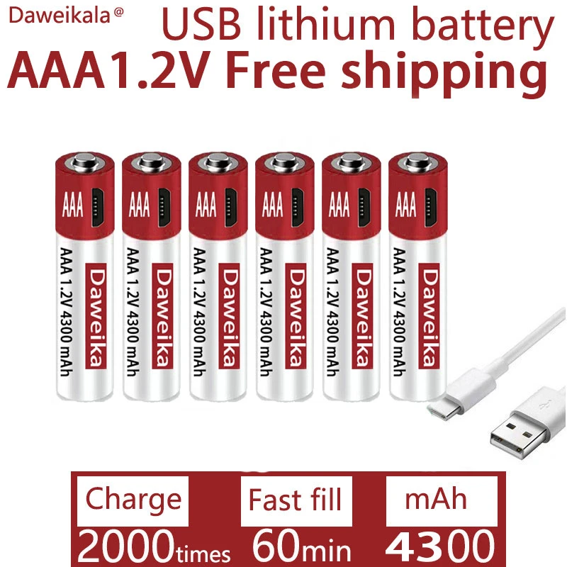 Aaa Usb Charging 1.2v Aaa 4300mah Rechargeable Lithium Battery For ...