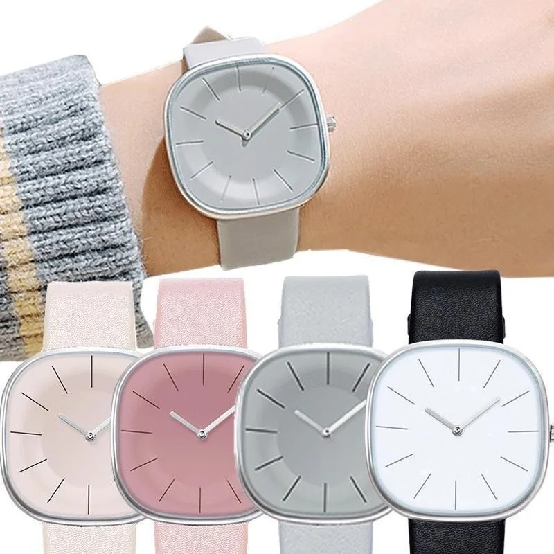 Simple Square Quartz Watch Men Women Luxury Imitation Leather Casual ...
