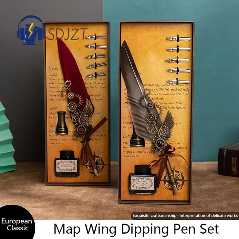 Pluma-antigua-Dip-Pen-juego-de-tinta-Kit-de-sellos-de-sellado-de-cera ...