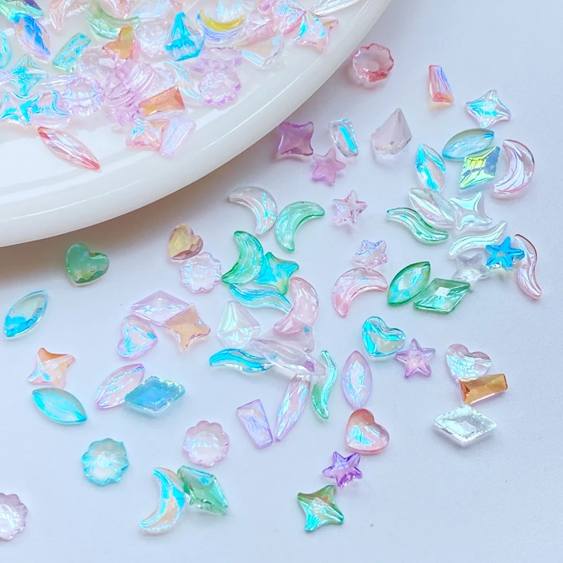 200Pcs-New-Cute-Shiny-Mini-Star-Moon-Heart-Series-Resin-Figurine-Crafts ...