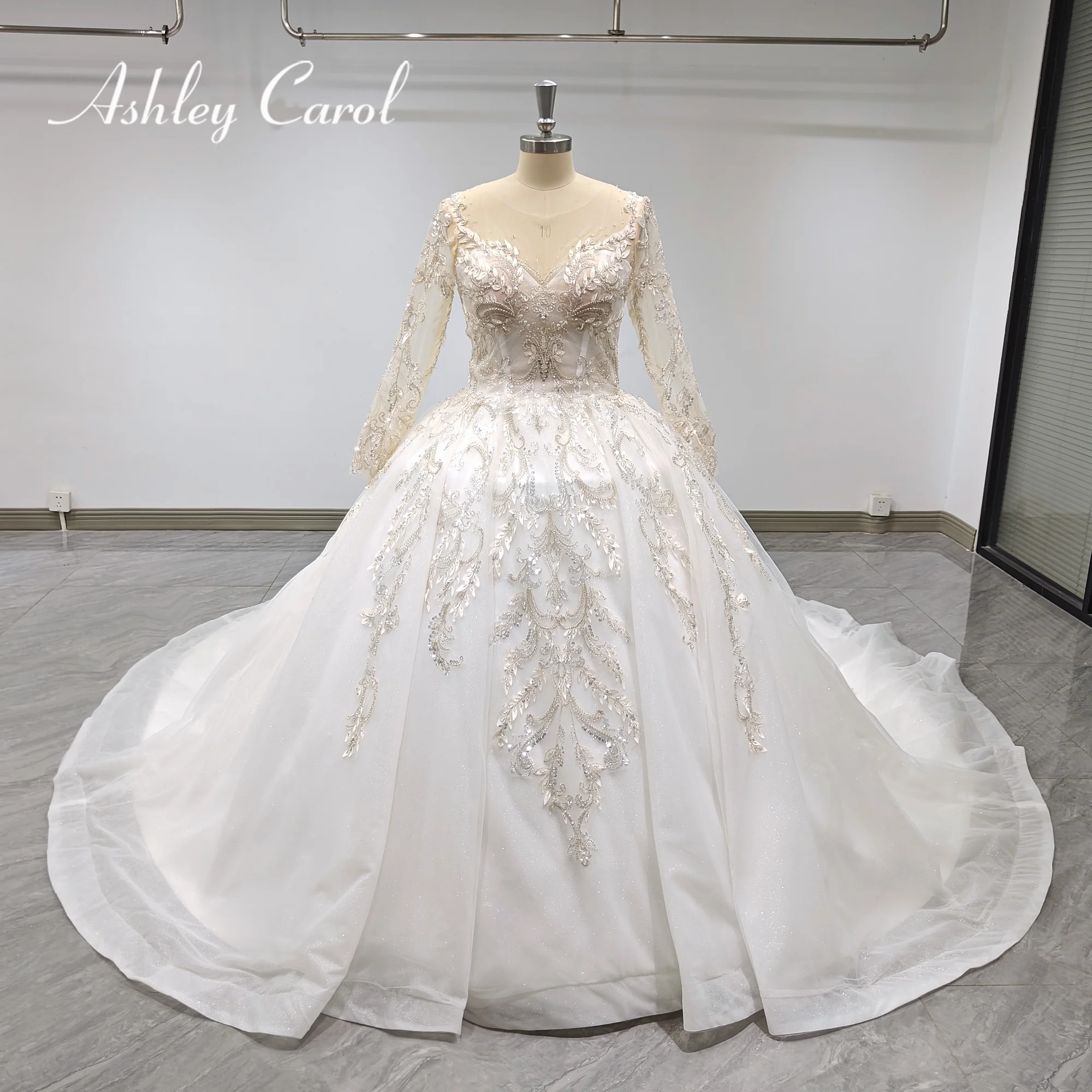 Ashley Carol Luxury Ball Gown Wedding Dress Invisible Neckline Long ...