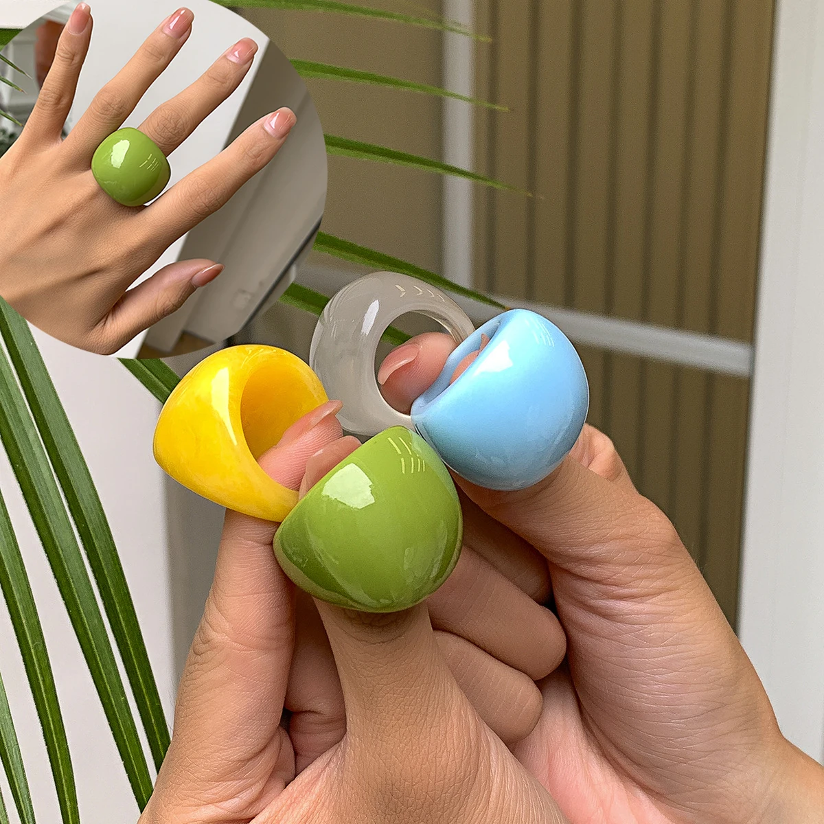 WLP-Exaggerated-Trendy-Color-Charm-Green-Color-Acrylic-Finger-Ring ...