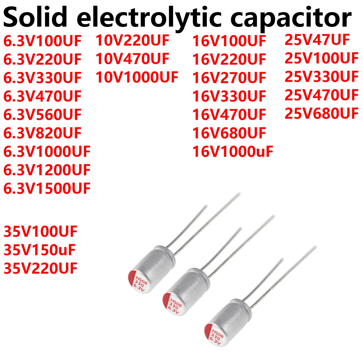 5/10/20PCS 6.3V 10V 16V DIP Solid Electrolytic Capacitor 100UF 270UF ...