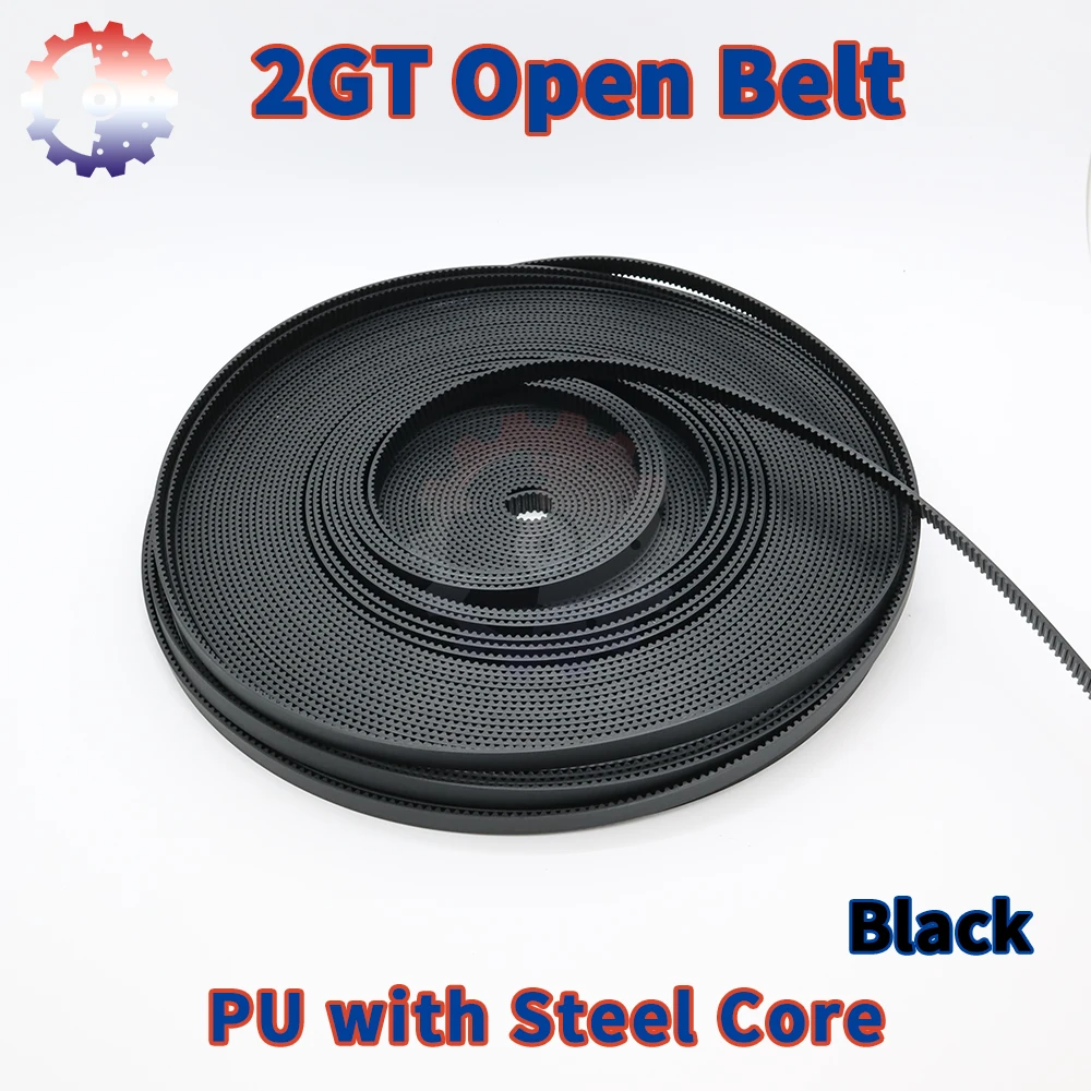 2GT Open Timing Belt Black Polyurethane Steel Core PU GT2 Belt Width ...