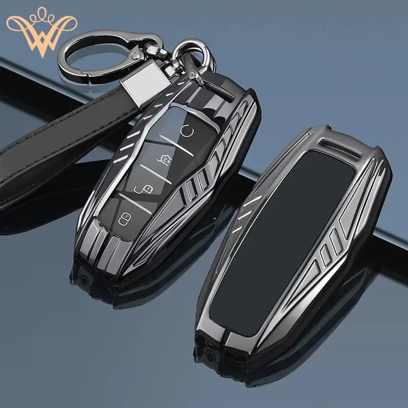 Metal-Car-Remote-Key-Case-Cover-Shell-Holder-Chain-Fob-For-BYD-Qin-Song ...