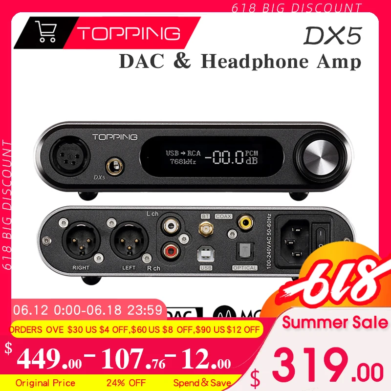 TOPPING DX5 디지털 오디오 음악 디코더, MQA USB DAC ES9068AS * 2 헤드폰 앰프, 밸런스드 HIFI DSD512 PCM768kHz 블루투스 ...