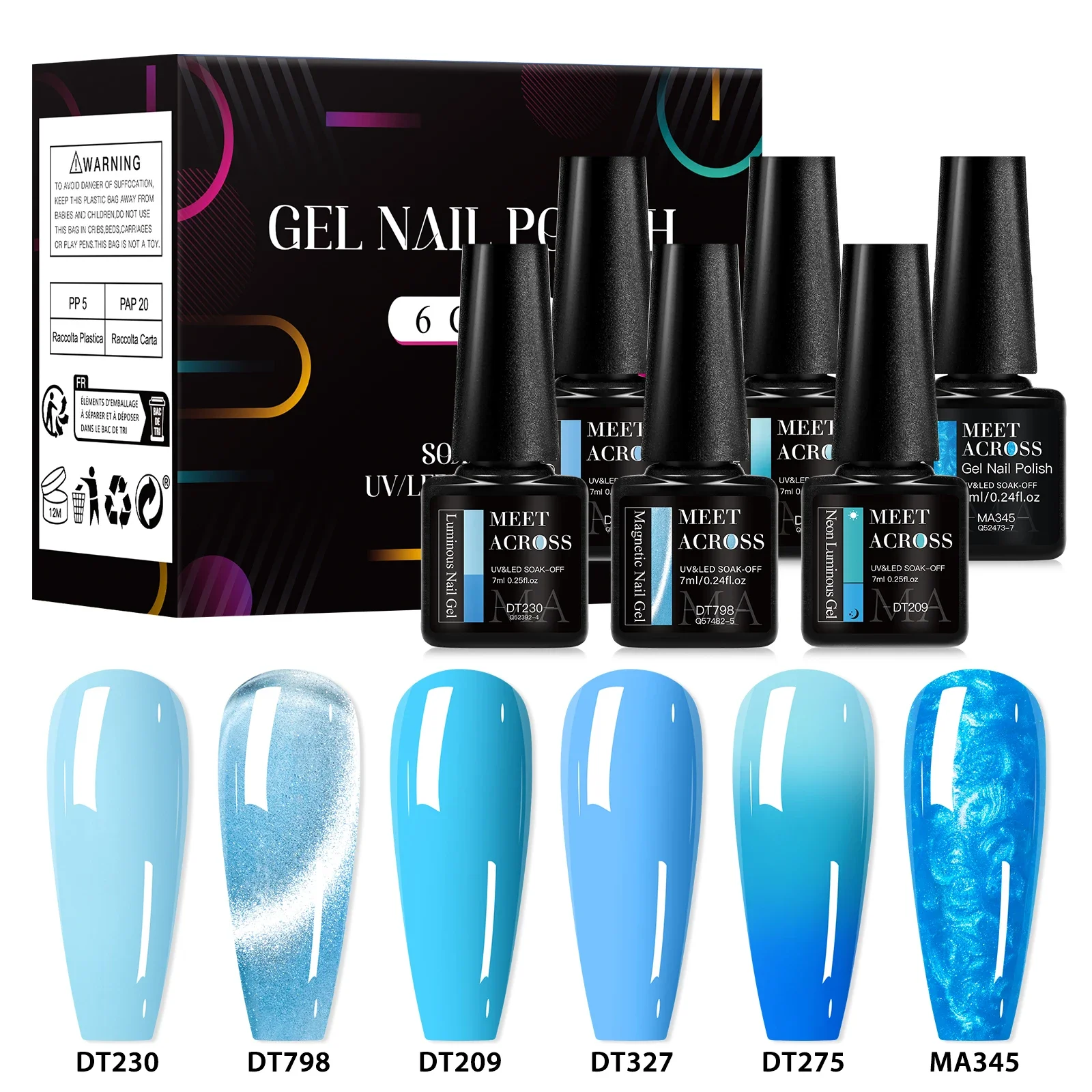 MEET ACROSS 6Pcs/Set Blue Series Gel Nail Polish Sky Blue Sea Blue Lake ...