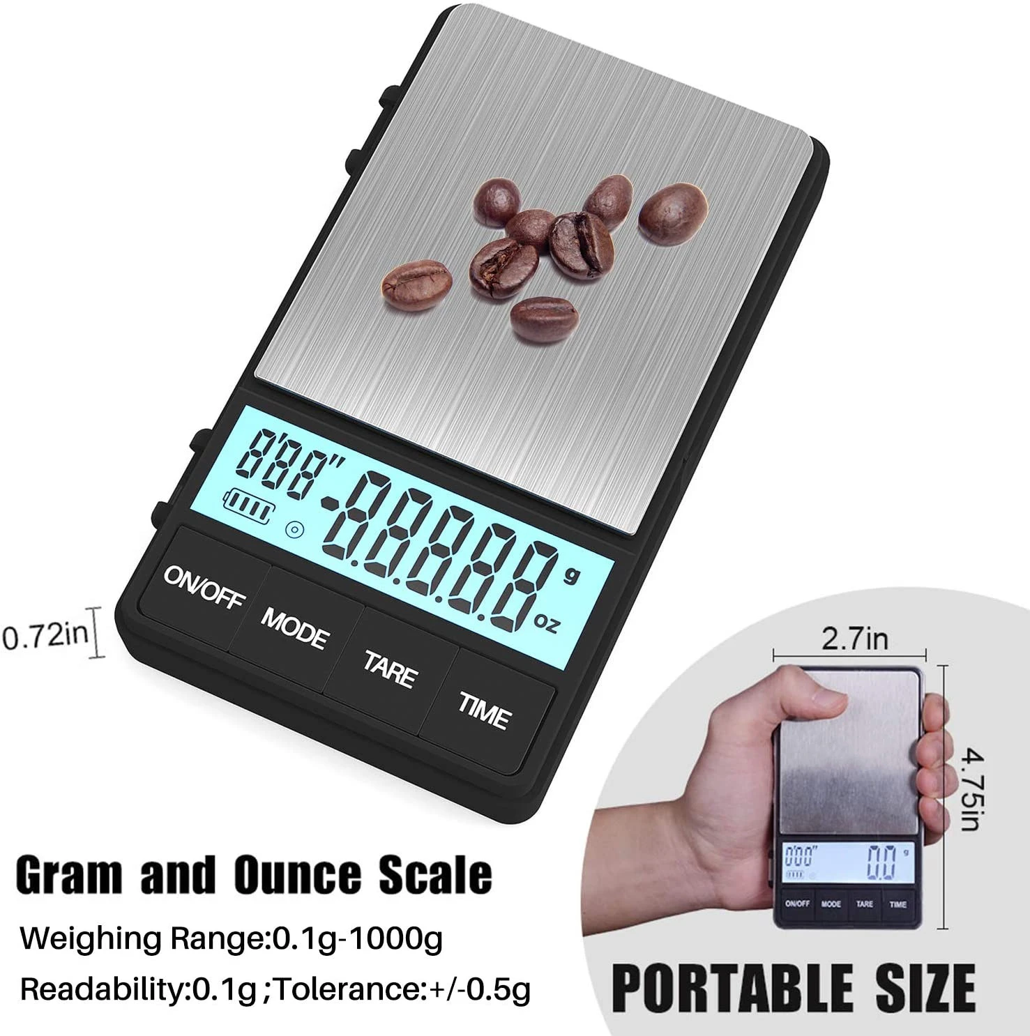 1000g 0.1g Mini Coffee Scale Pocket Personal Scale Electronic Digital ...