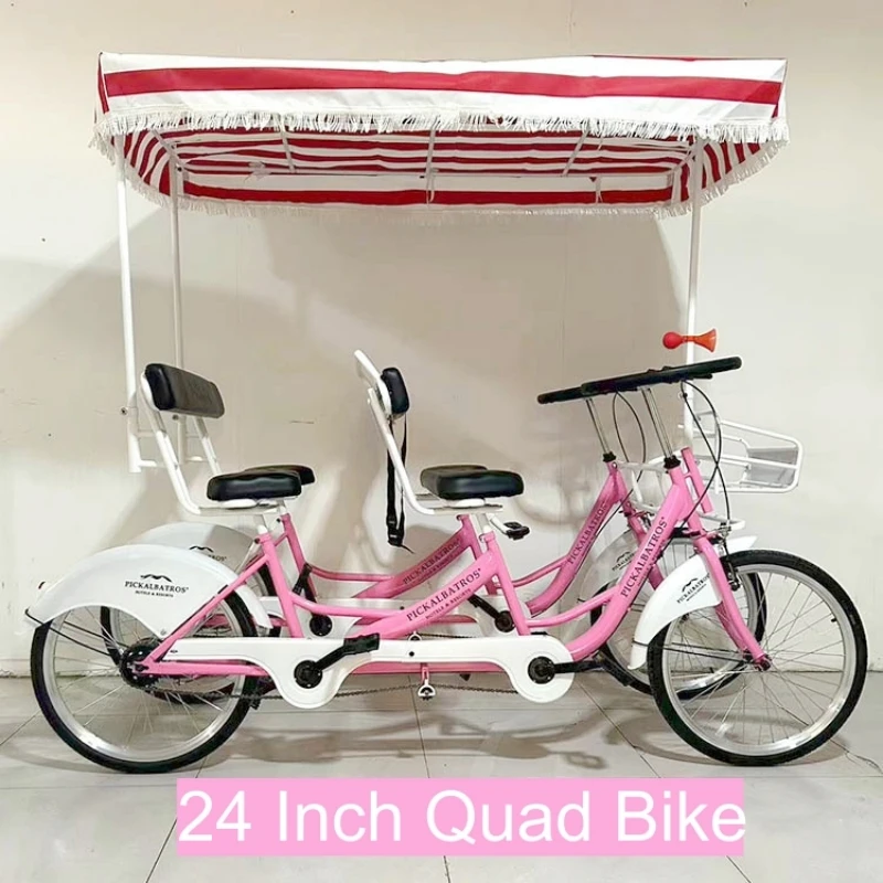 4-Wheel-Tandem-Bikes-Can-Seat-4-Person-Sightseeing-Bike-With-Hand-Brake ...