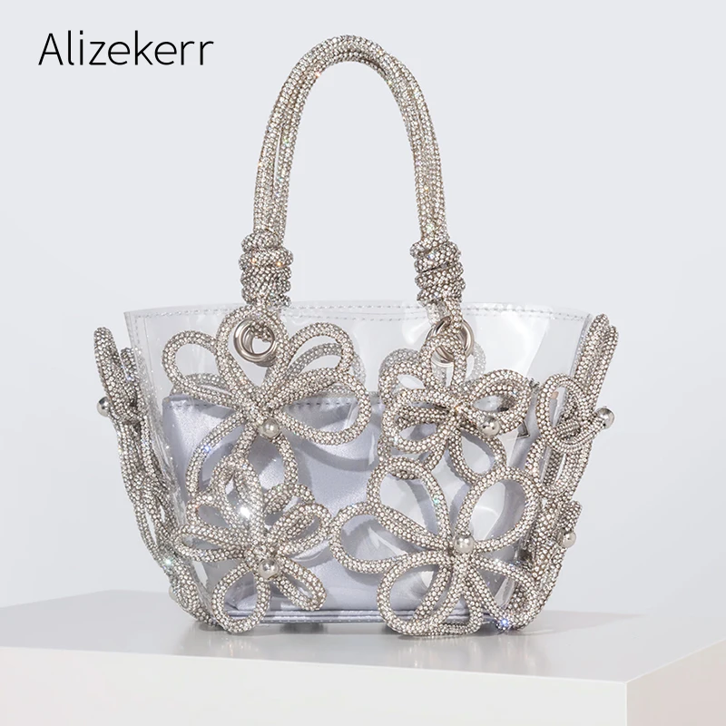 Diamond Flower Transparent Tote Bags Women Boutique Summer Holiday ...
