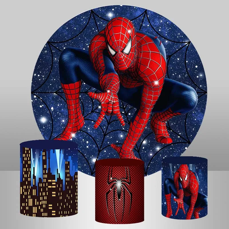 Background Spiderman Birthday Theme | Spiderman Round Backdrop Cover ...