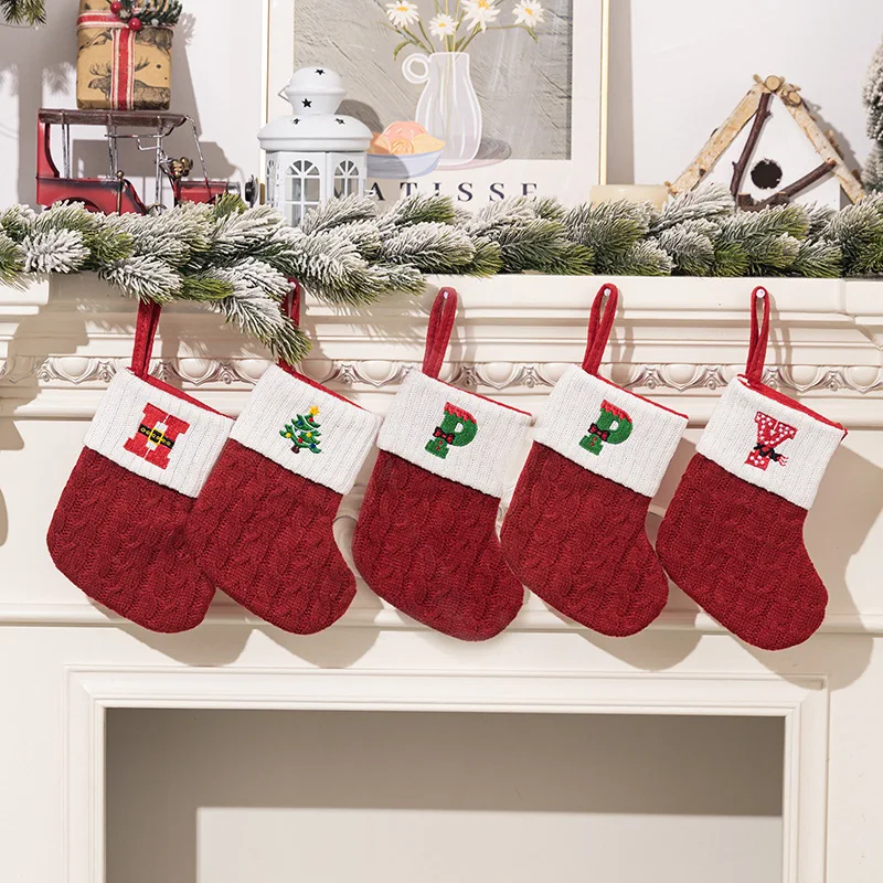 New-Creative-Christmas-Decorations-Red-Knitted-Alphabet-Embroidery ...