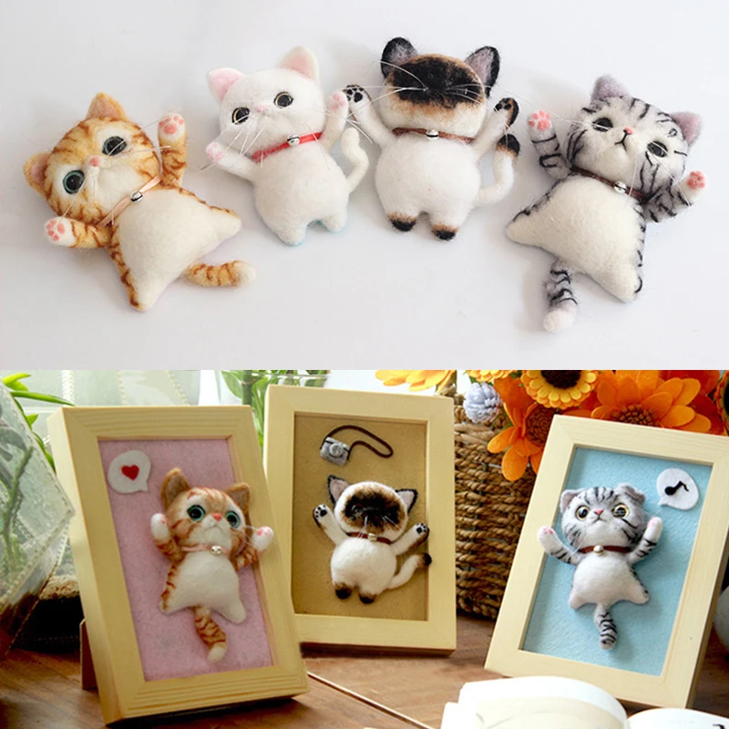 Non-finished-Cat-DIY-Brooch-Wool-Needle-Felting-Material-Package-Wool ...