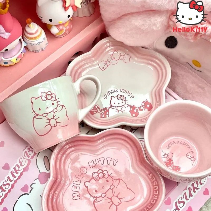 2Pcs-Sanrio-Anime-Hello-Kitty-Ceramic-Cup-Plate-Cartoon-Kawaii-Snack ...