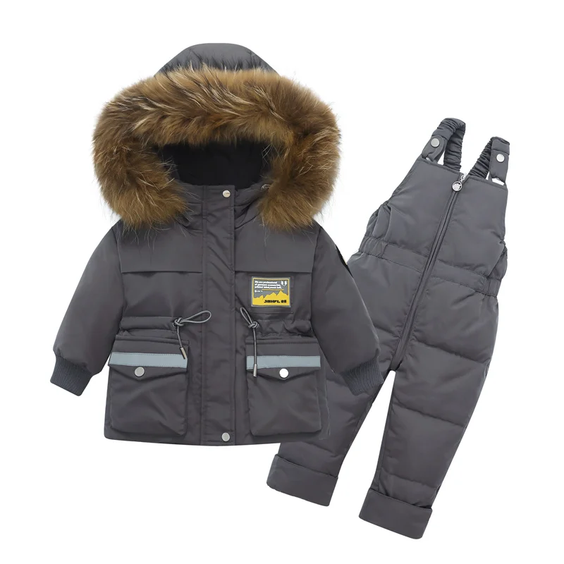 2023 Winter Down Jacket Jumpsuit Baby Boy Parka Real Fur Girl Clothes Children Clothing Set ...