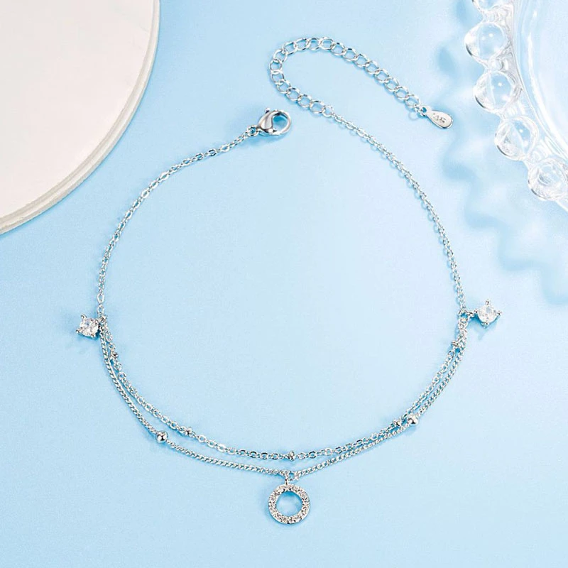 KOFSAC Exquisite Zircon Circle Two Chain Anklet For Women Fashion Party ...
