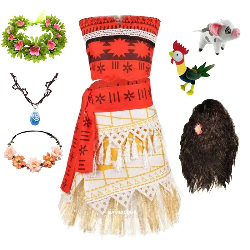 Adult Cosplay Moana Princess Costume Vaiana Dress Necklace Wig Girl ...